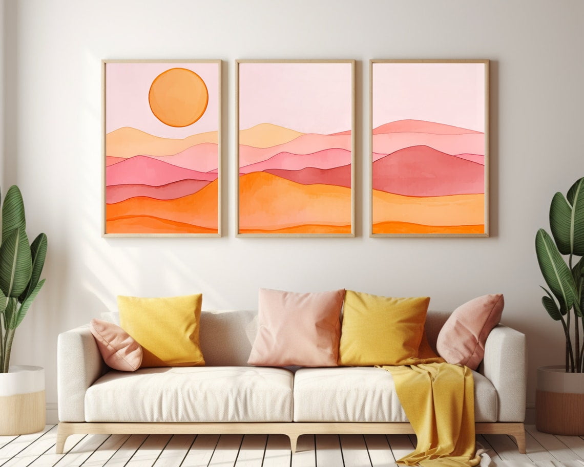 UNFFRAMED Pastel Desertscape Poster, Set Of 3, Boho Chic Wall Art ...