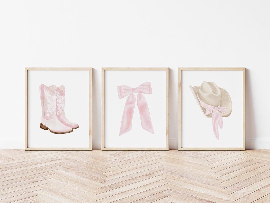 UNFFRAMED Pink Cowgirl Set Posters, Girly Western Nursery Wall Art ...