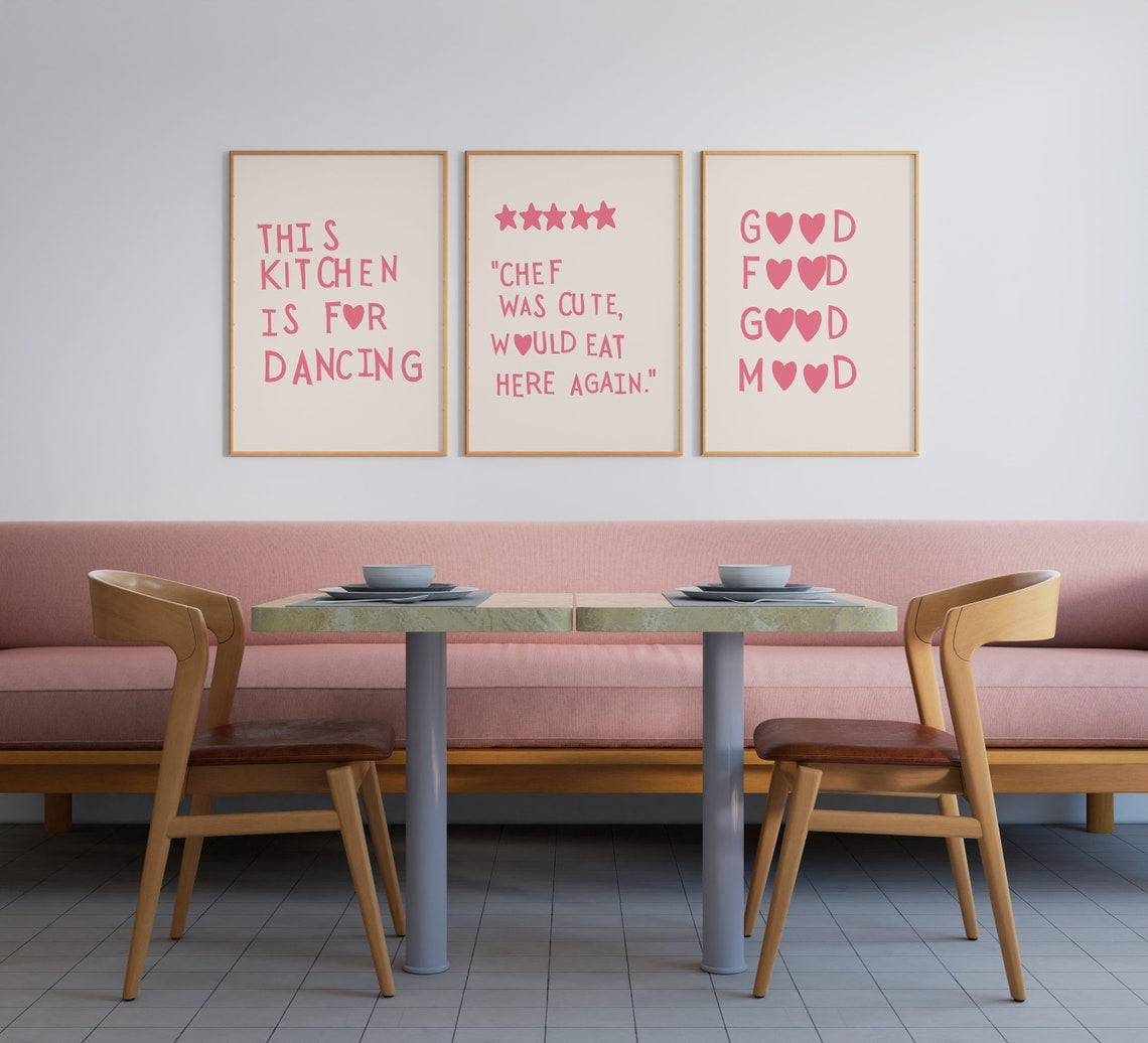 UNFFRAMED Pink Kitchen Prints Cooking Posters Heart Typography Cute ...