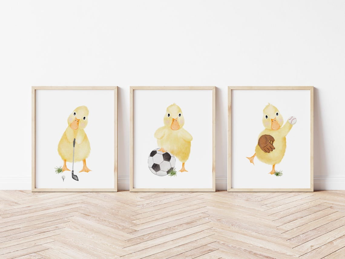 UNFFRAMED Playful Duck Posters, Children'S Sporty Wall Art Set For ...