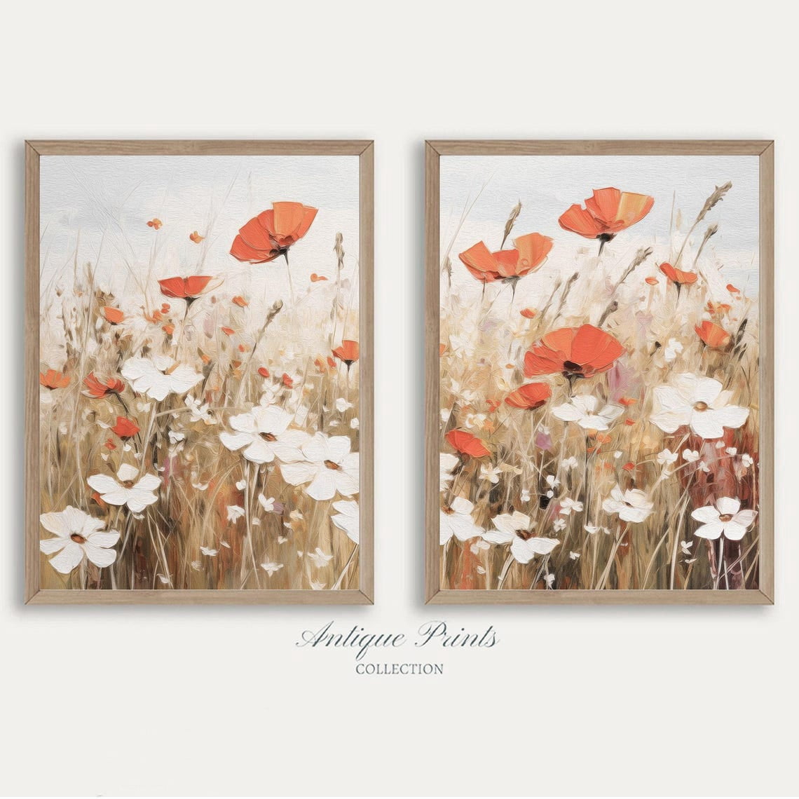 UNFFRAMED Poppies Field Set Pring Meadow Wall Art, Floral Countryside ...