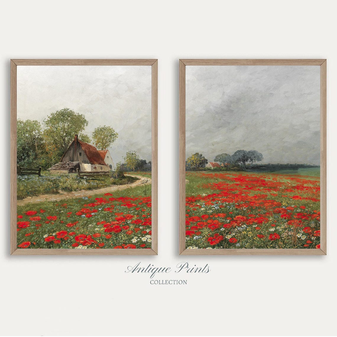 UNFFRAMED Poppies Field Set Vintage, Antique Spring Country Posters ...