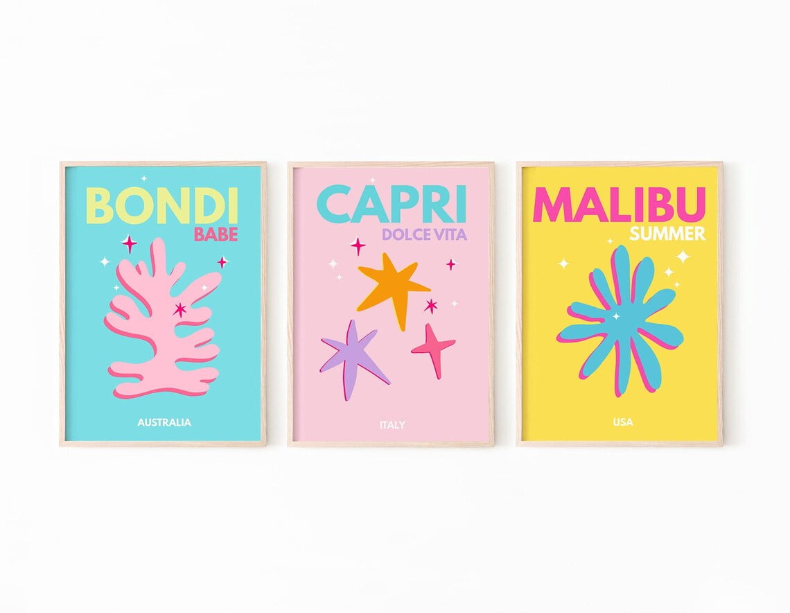 UNFFRAMED Poster Set Of 3, Travel Art Posters Set, Bondi Babe Poster ...