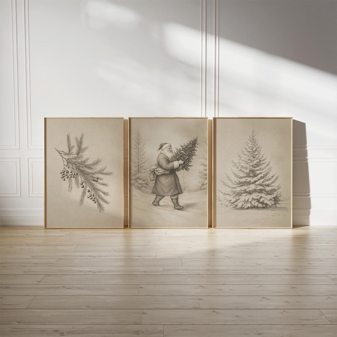 UNFFRAMED Printable Vintage Winter Holiday Wall Art, Neutral Winter ...