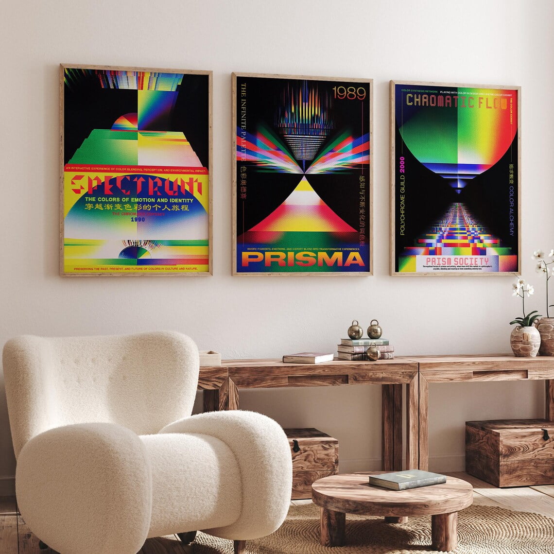 Luvia Prism Spectrum Set Of 3 Posters - Neon Color Theory Prints - Chromatic Flow Conceptual ...
