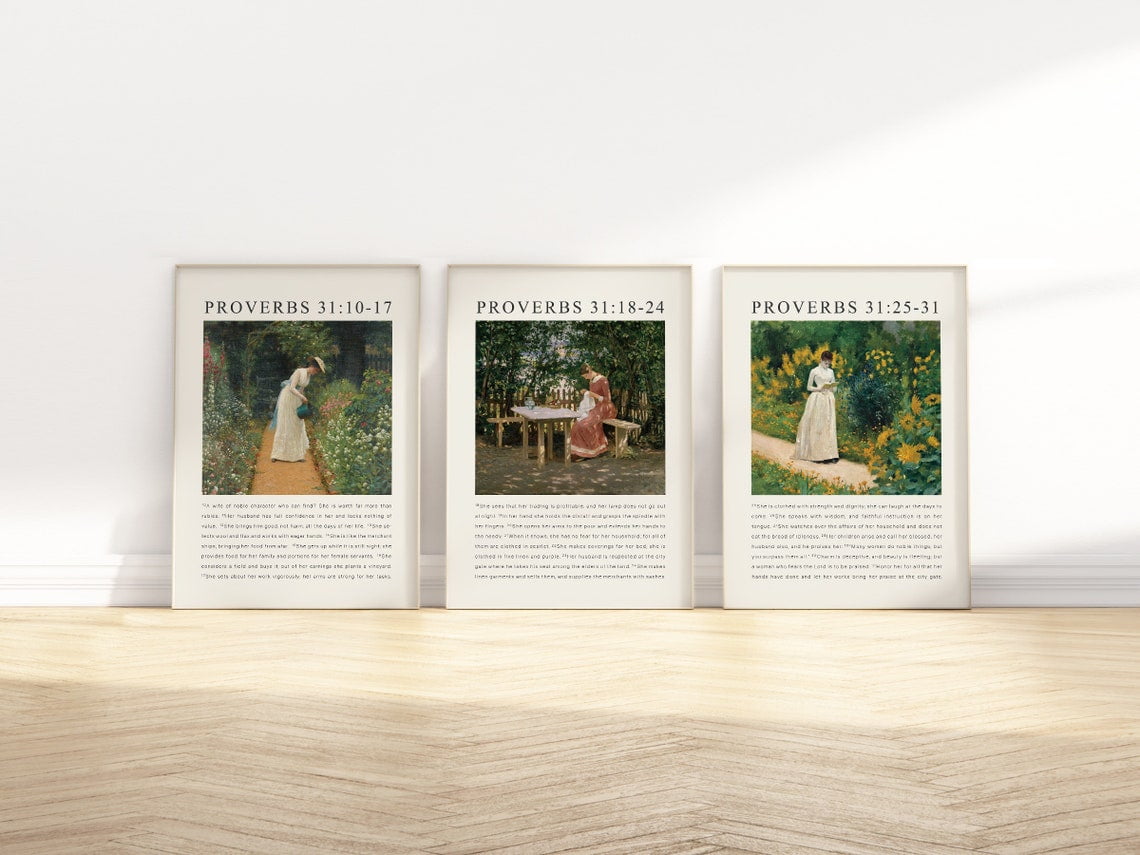 UNFFRAMED Proverbs 31:10-31 Virtuous Woman Bible Verse Wall Art Set Of ...