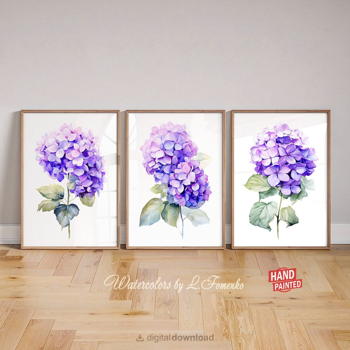 UNFFRAMED Purple Hydrangea Posters, Botanical Wall Decor Wall Art Set ...