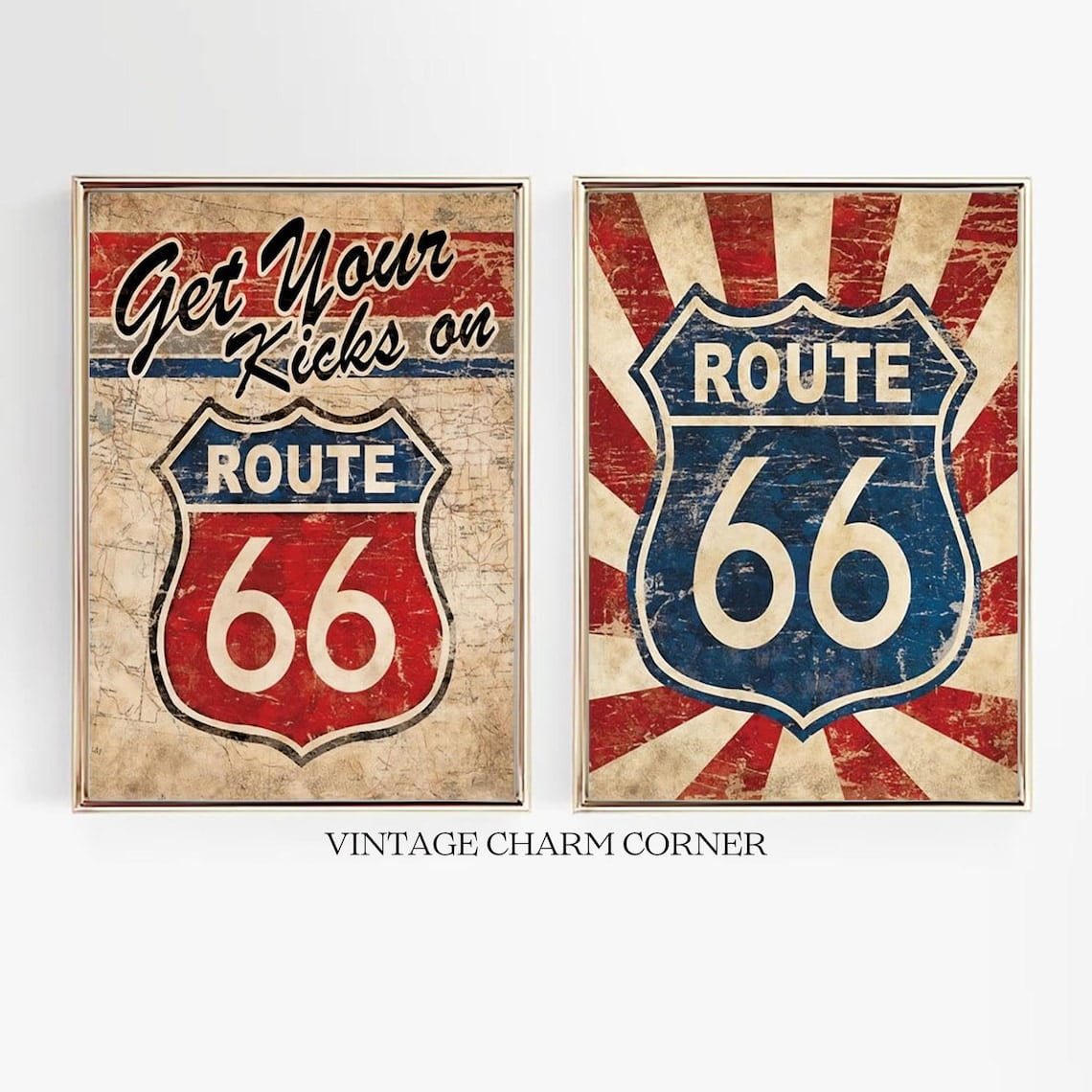 UNFFRAMED Route 66 Wall Art Retro Travel Poster Vintage Road Sign Decor ...