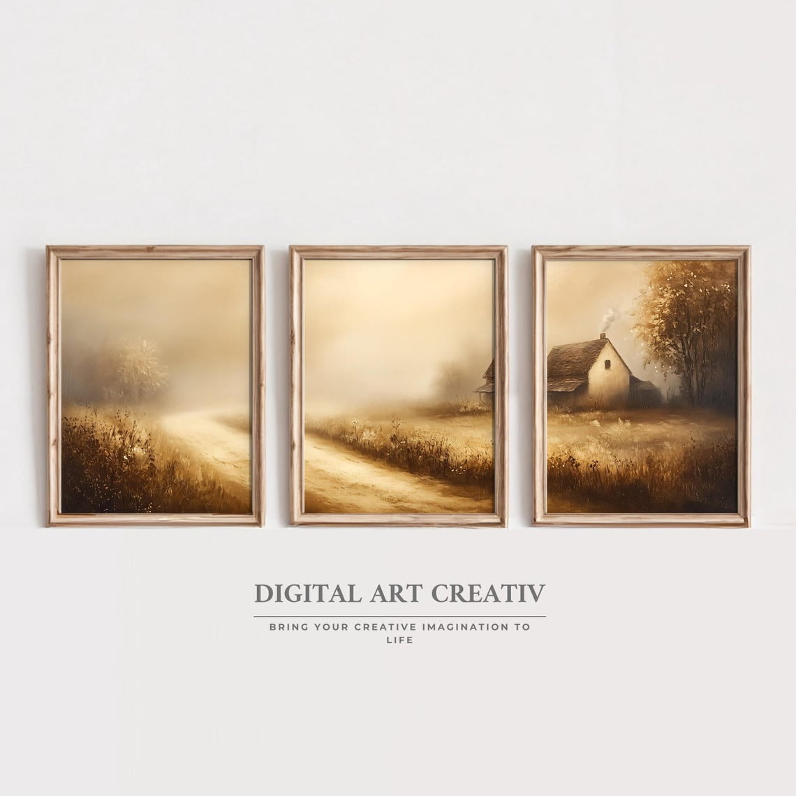 UNFFRAMED Rustic Country Landscape Wall Art Se, Farmhouse Rustic ...