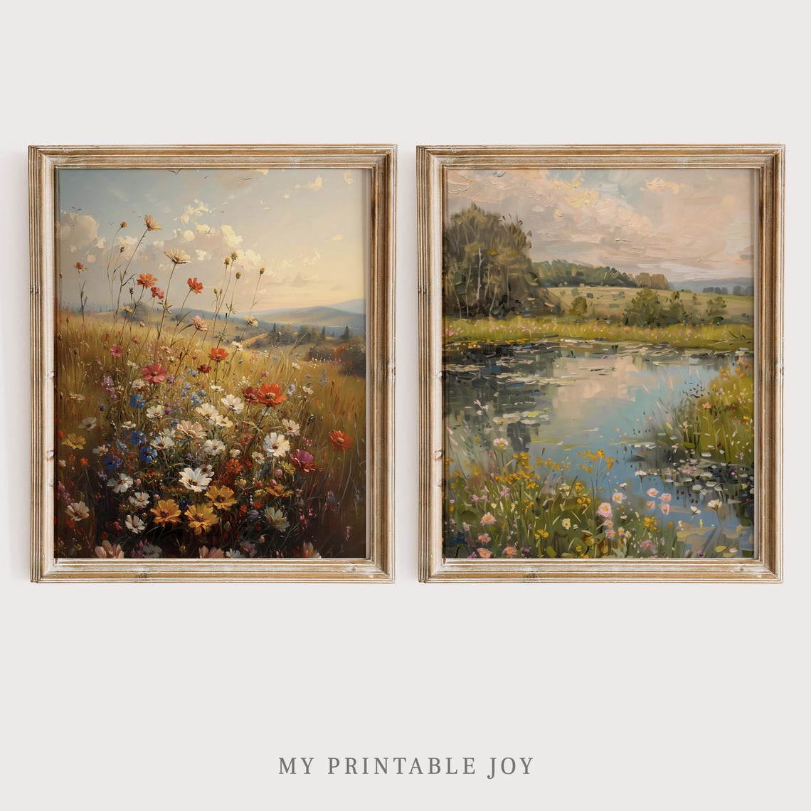 UNFFRAMED Rustic Landscape Printable Wall Art, Country Field and River ...