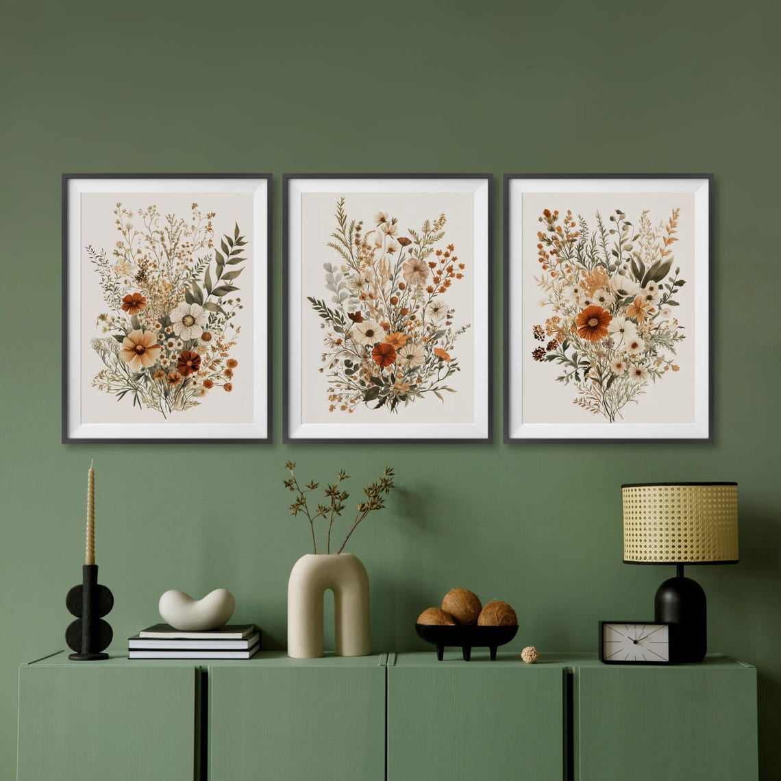 UNFFRAMED Rustic Wildflowers Poster Set, Neutral Boho Botanical Wall ...