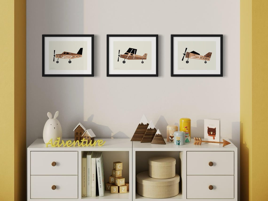 UNFFRAMED S Airplane Art, Set Of 3, Plane Art, Nursery Art, Neutral ...