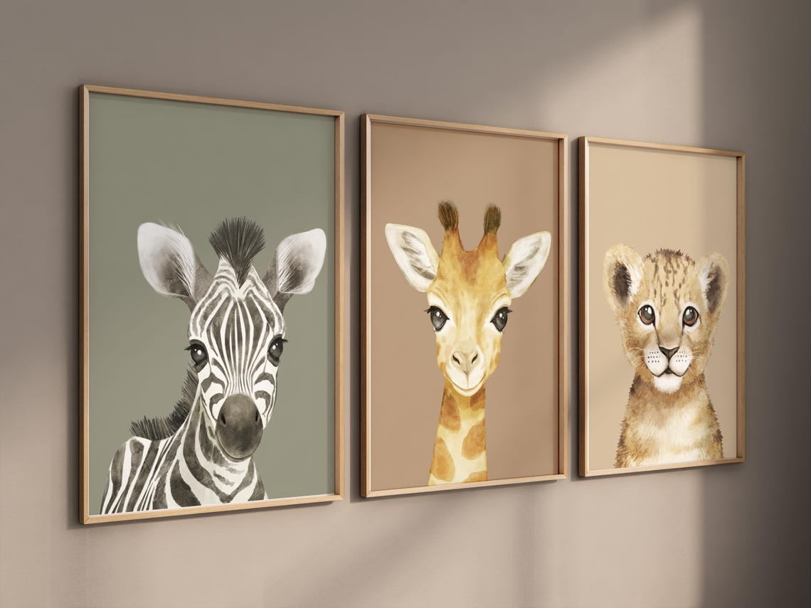 UNFFRAMED Safari Animal Wall Art Set, Animal Prints, Animal Nursery ...