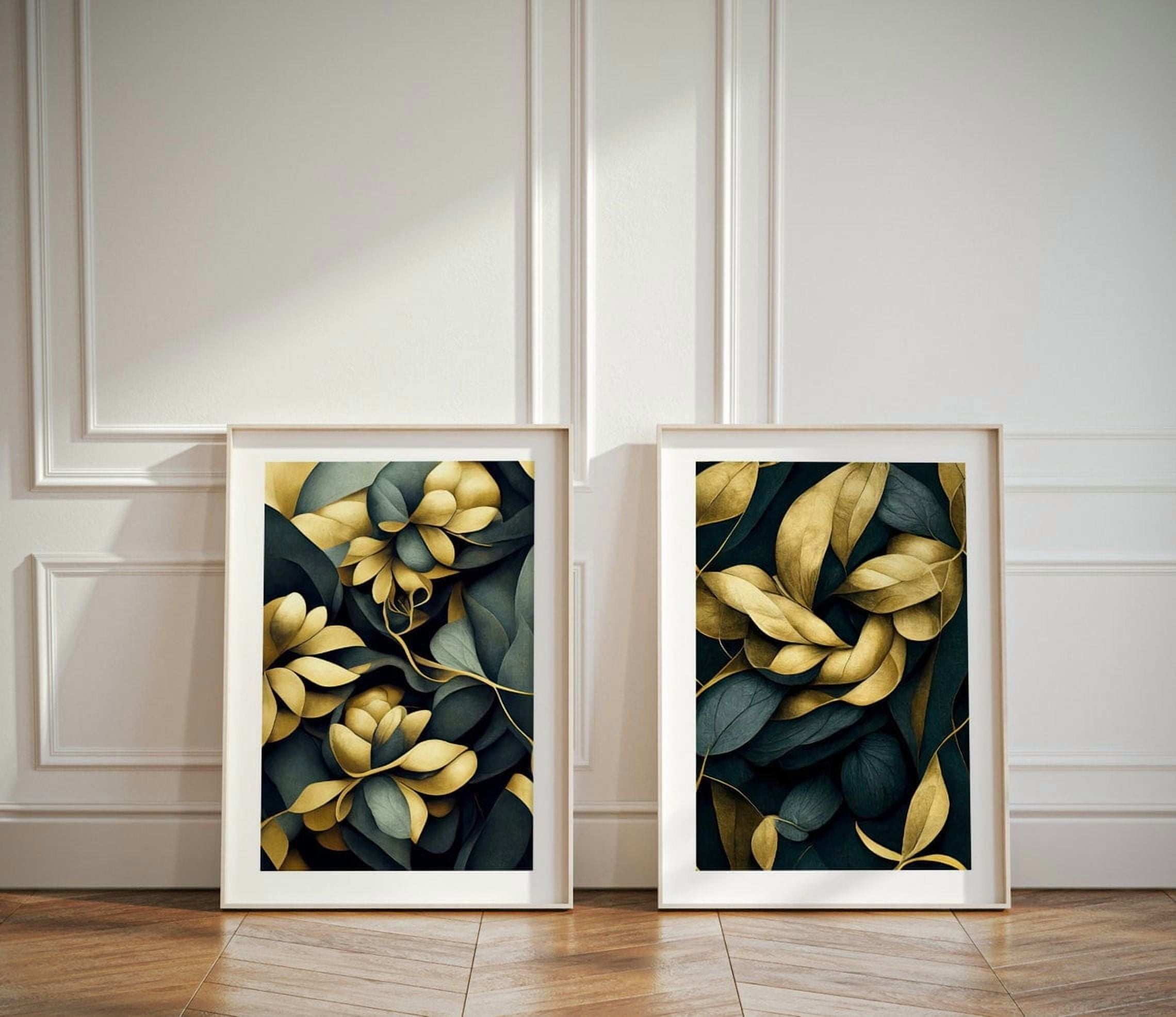 UNFFRAMED Sage Green And Gold Botanical Set Of 2, Botanical Living Room ...