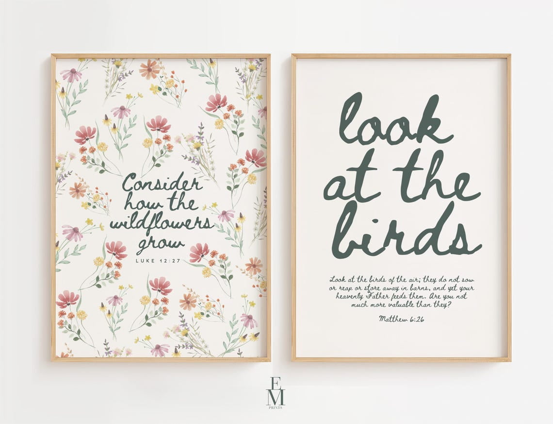 UNFFRAMED Scripture Wall Art Set Of 2 L Consider The Wildflowers & Look ...