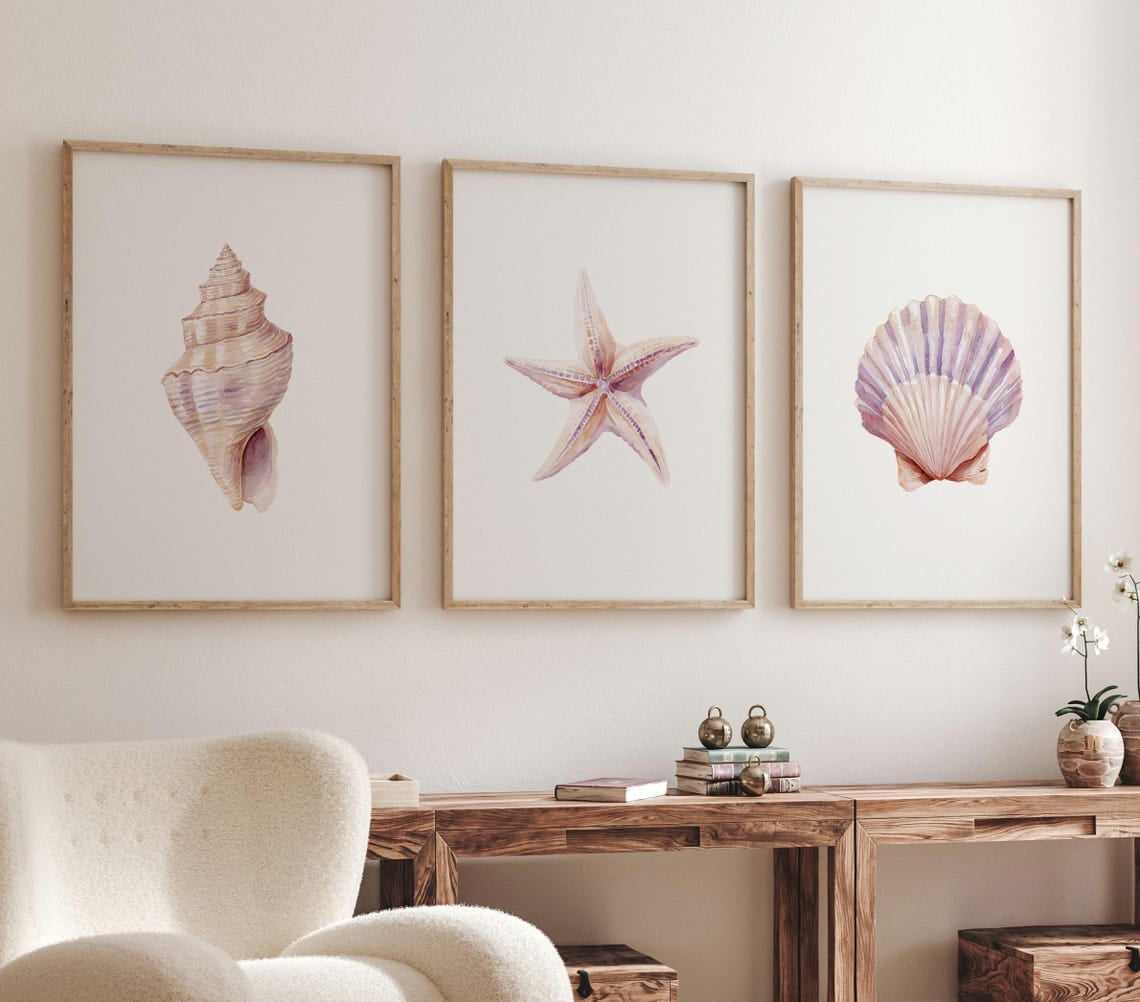 UNFFRAMED Seashell Wall Art Set Sea Shell Posters Pastel Shell Poster ...