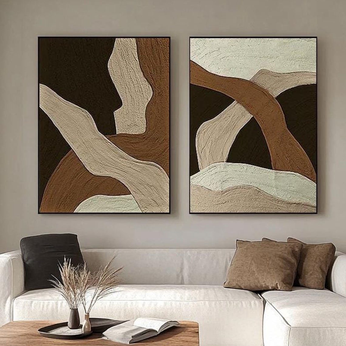 UNFFRAMED Set Of 2 Brown Abstractbrown Bohemian Poster, Brown Texture ...