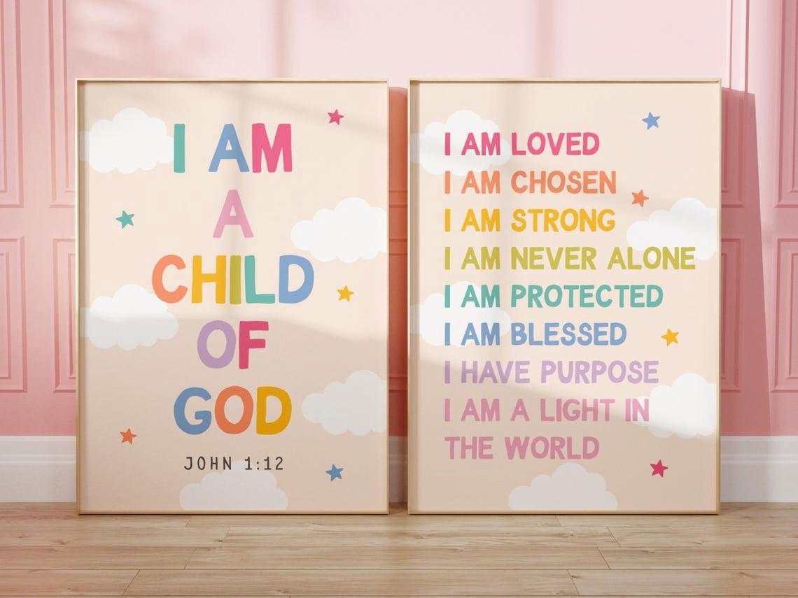 UNFFRAMED Set Of 2 I Am A Child Of God Poster Bible Affirmation For ...
