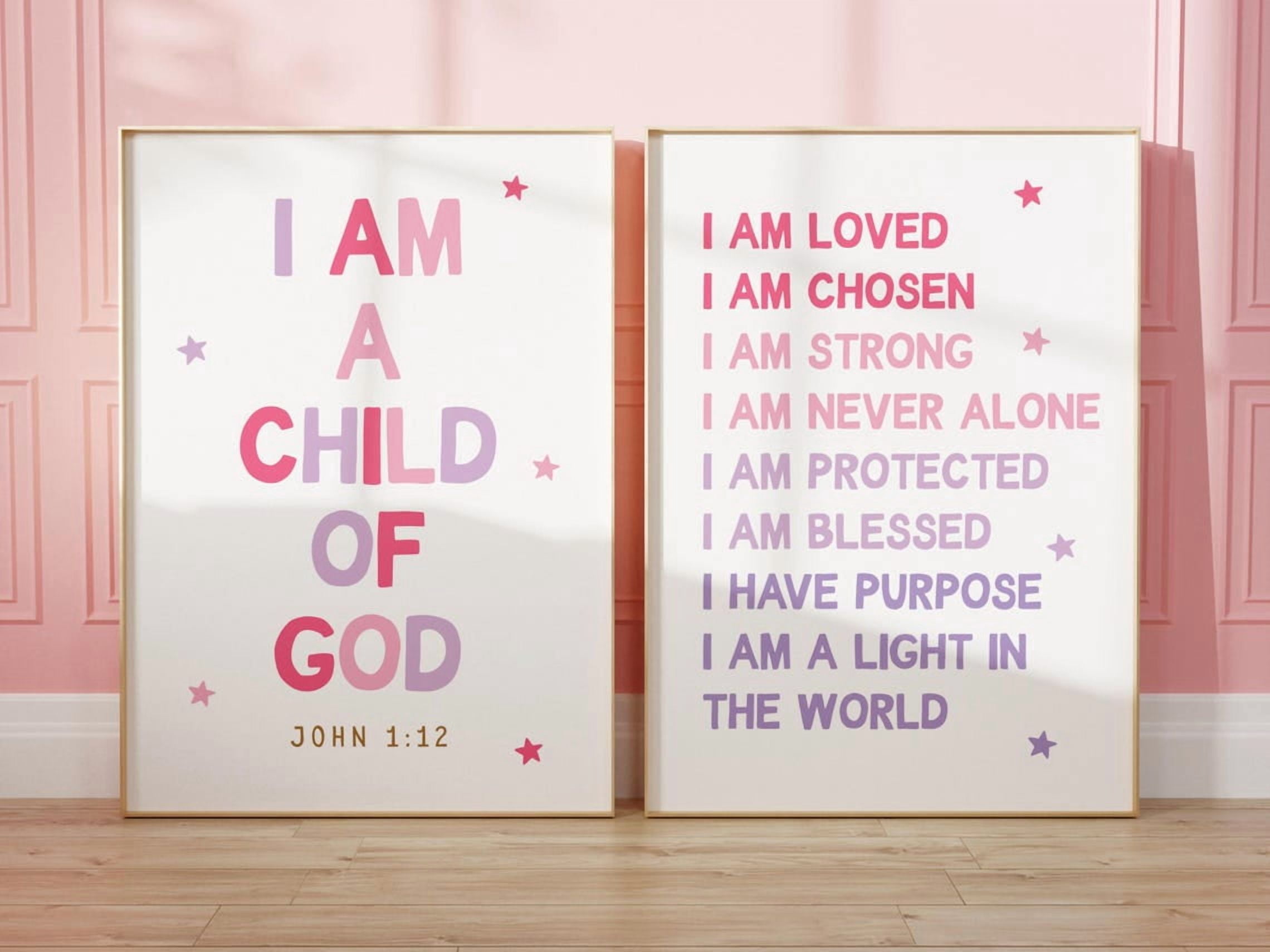 UNFFRAMED Set Of 2 I Am A Child Of God Poster Pink Girly Christian Wall ...