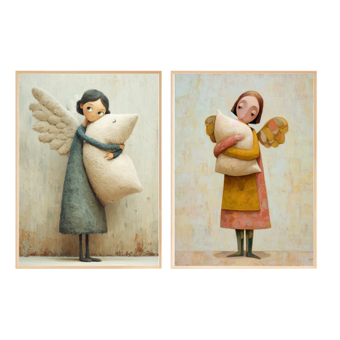 UNFFRAMED Set Of 2 Whimsical Angels Wall Art, Cute Guardian Angel With ...