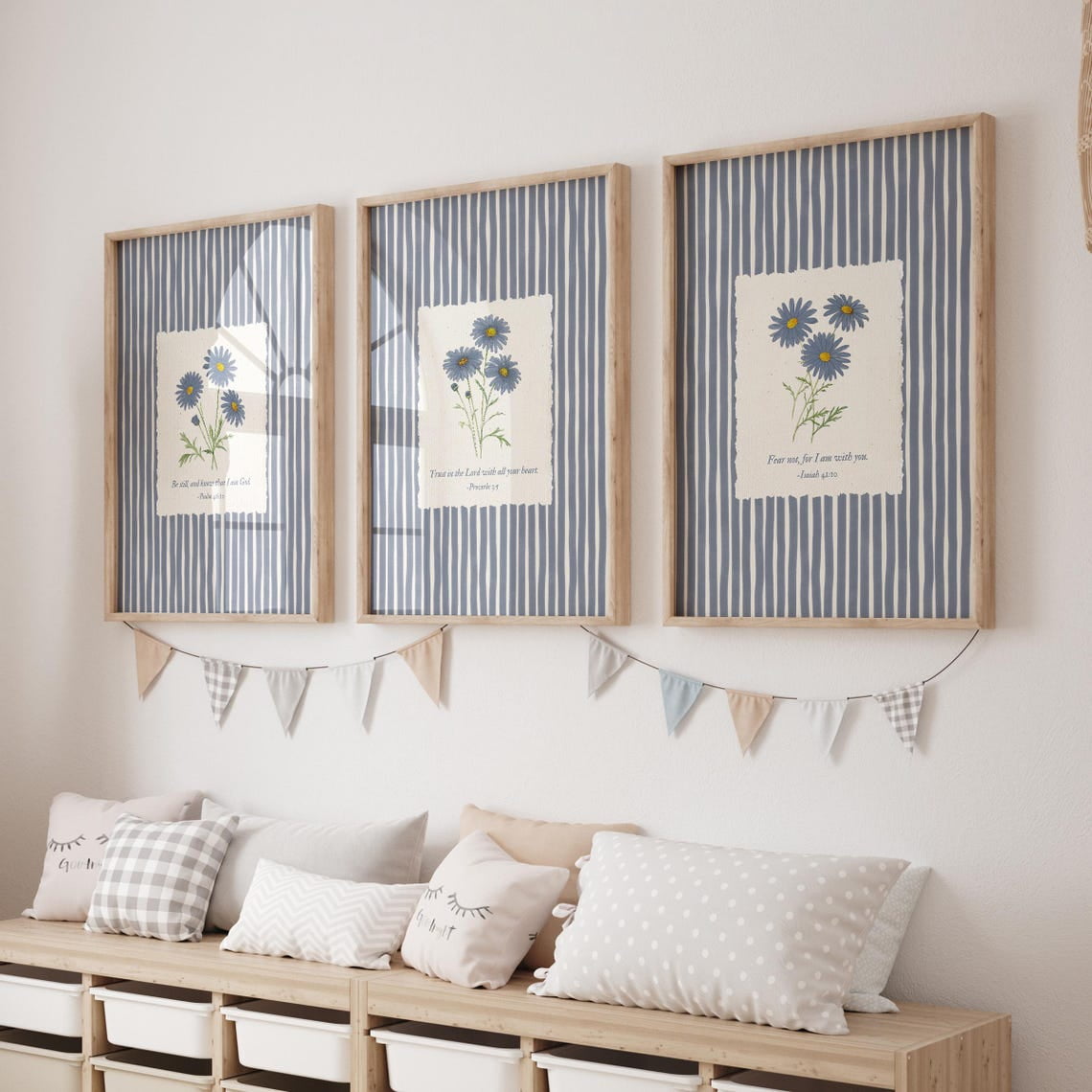 UNFFRAMED Set Of 3 Blue Daisies Bible Verse Wall Art, Christian ...