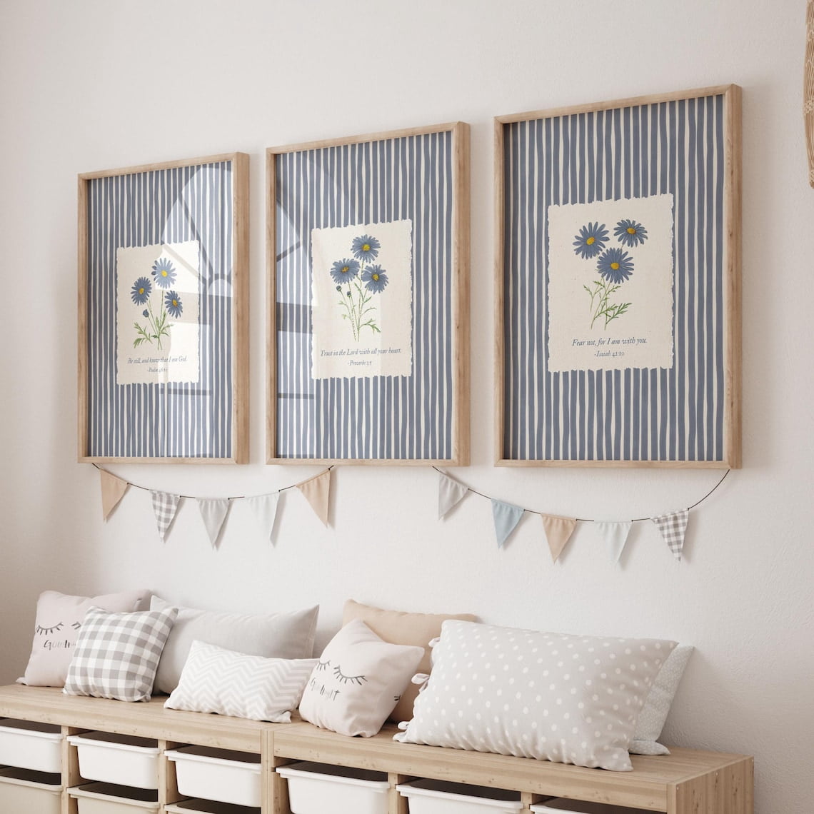 UNFFRAMED Blue Daisies Bible Verse Wall Art Poster, Christian Scripture ...