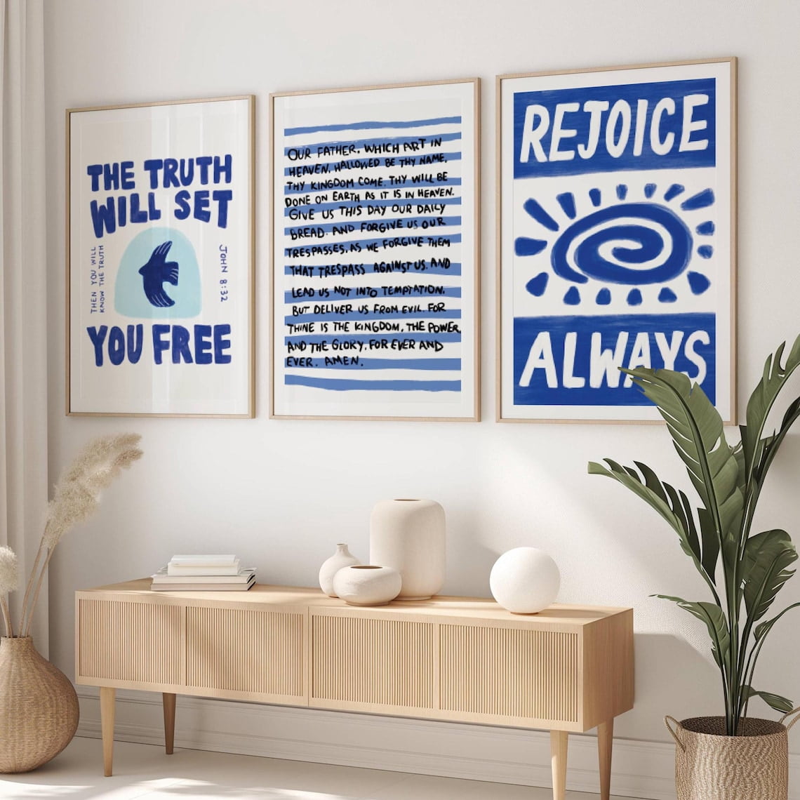 Luvia Set Of 3 Bundle, Blue Modern Bible Verse Prints Lord'S Prayer ...