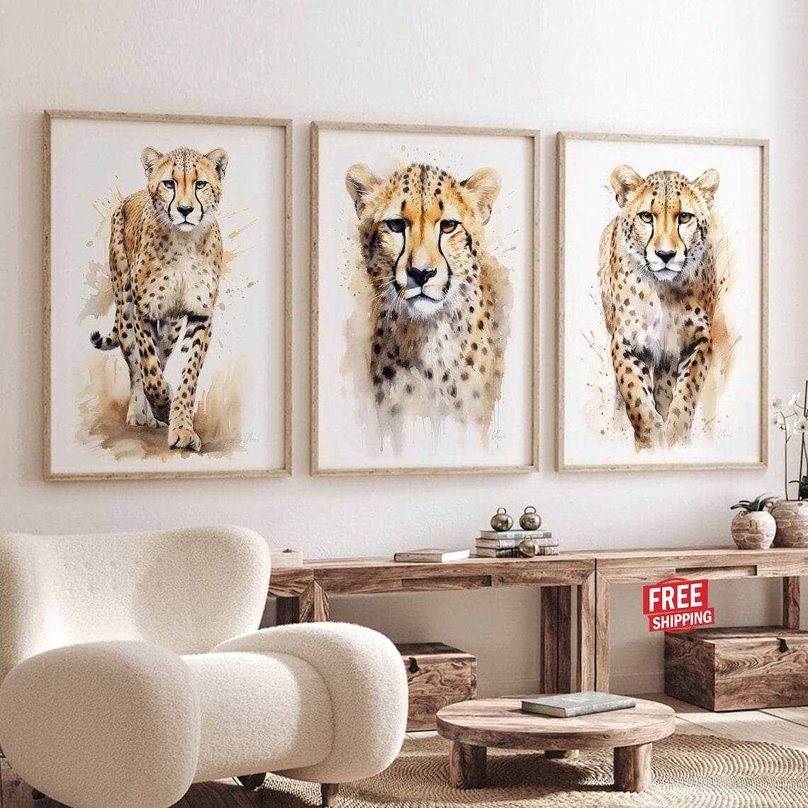 UNFFRAMED Set Of 3 Cheetah Posters For Modern Bedroom Wall Decor, Girl ...