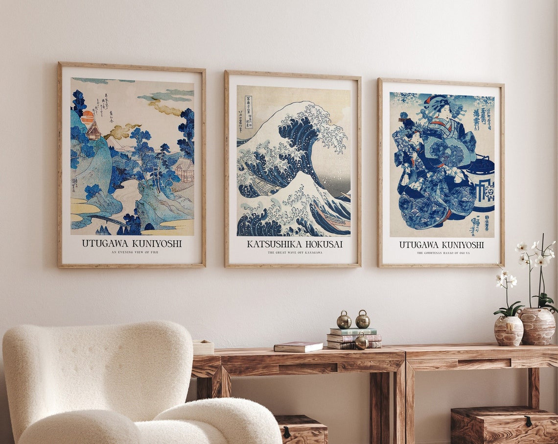 Luvia Set Of 3 Classic Japanese Woodblock Posters Blue Themed Room ...