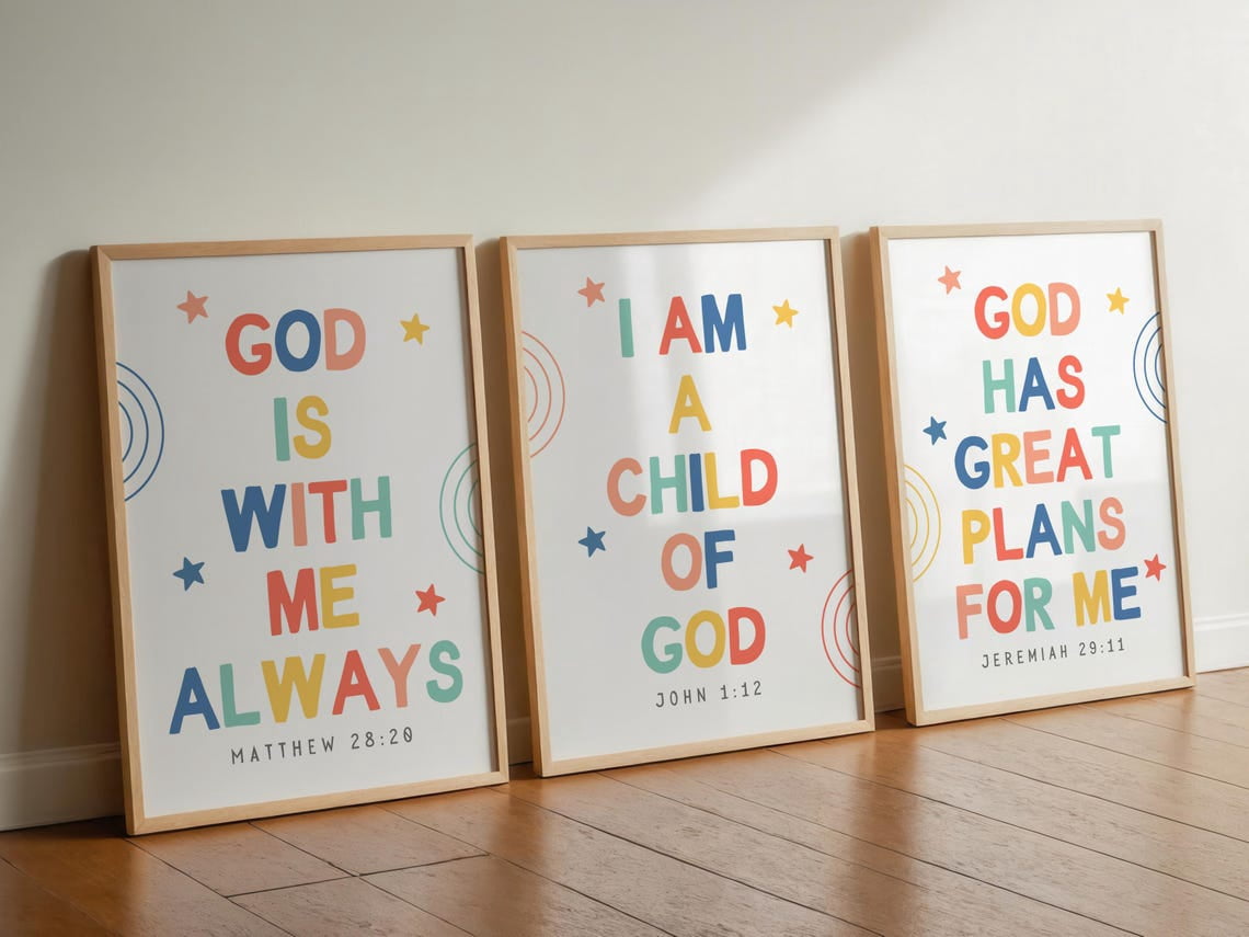 UNFFRAMED Set Of 3 Colorful Children Bible Verse Wall Art Posters ...