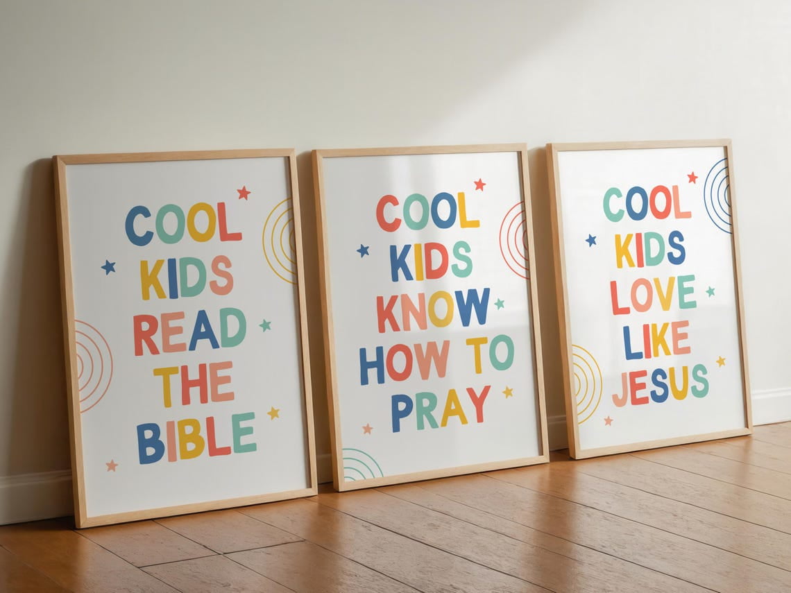 UNFFRAMED Set Of 3 Cool Christian Playroom Decor Colorful Wall Art For ...
