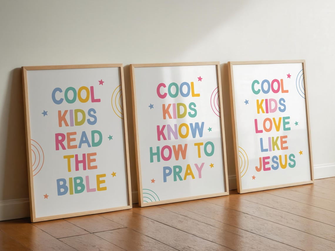 UNFFRAMED Set Of 3 Cool Christian Playroom Decor Colorful Wall Art For ...