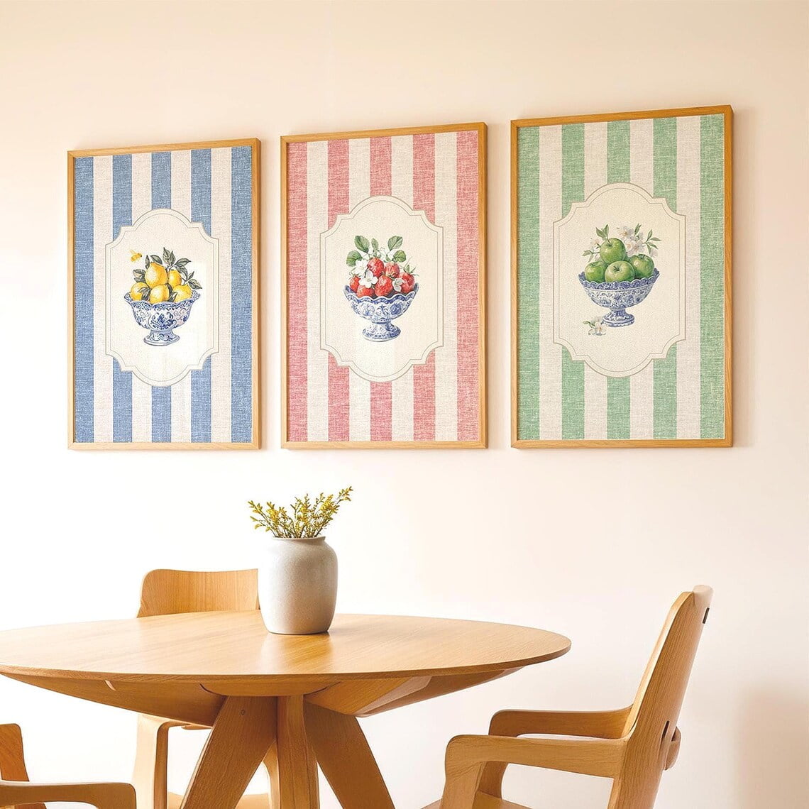 UNFFRAMED Set Of 3 Kitchen Chinoiserie Fruit Bowl Posters, Strawberry ...