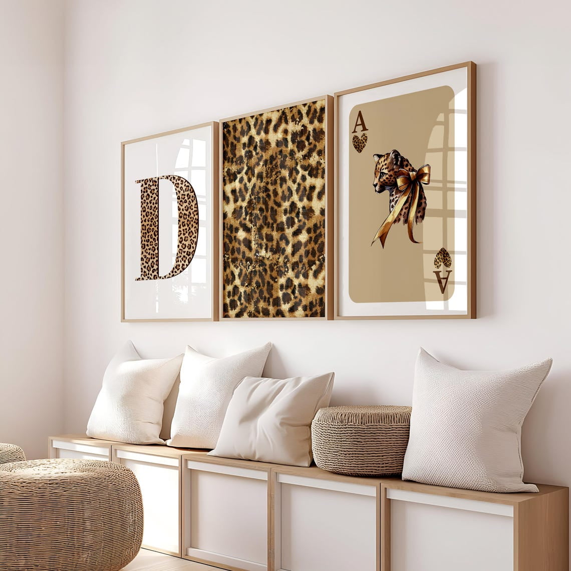 UNFFRAMED Set Of 3 Leopard Wall Art, Ace Of Hearts Leopard Game Card ...