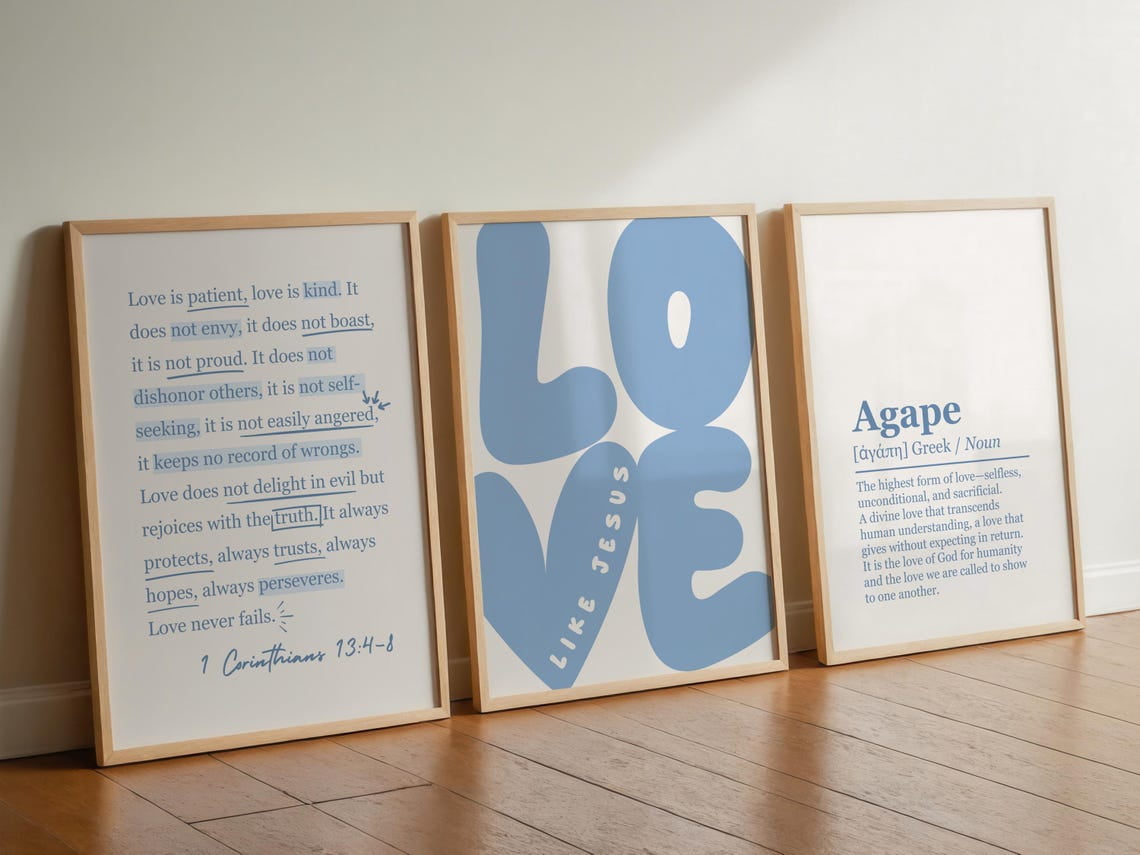 UNFFRAMED Set Of 3 Light Blue Aesthetic Bible Verse Poster Bundle ...