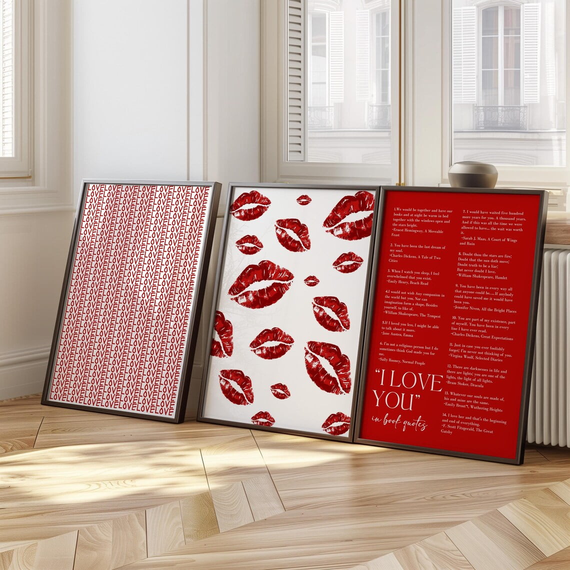 UNFFRAMED Set Of 3 Love Posters, Valentines Wall Art, Kisses Poster, I ...