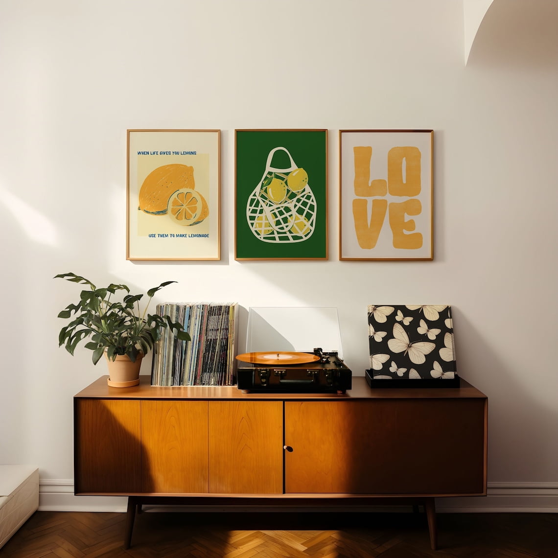 UNFFRAMED Set Of 3 Maximalist Retro Yellow And Gree Lemon Fruit ...