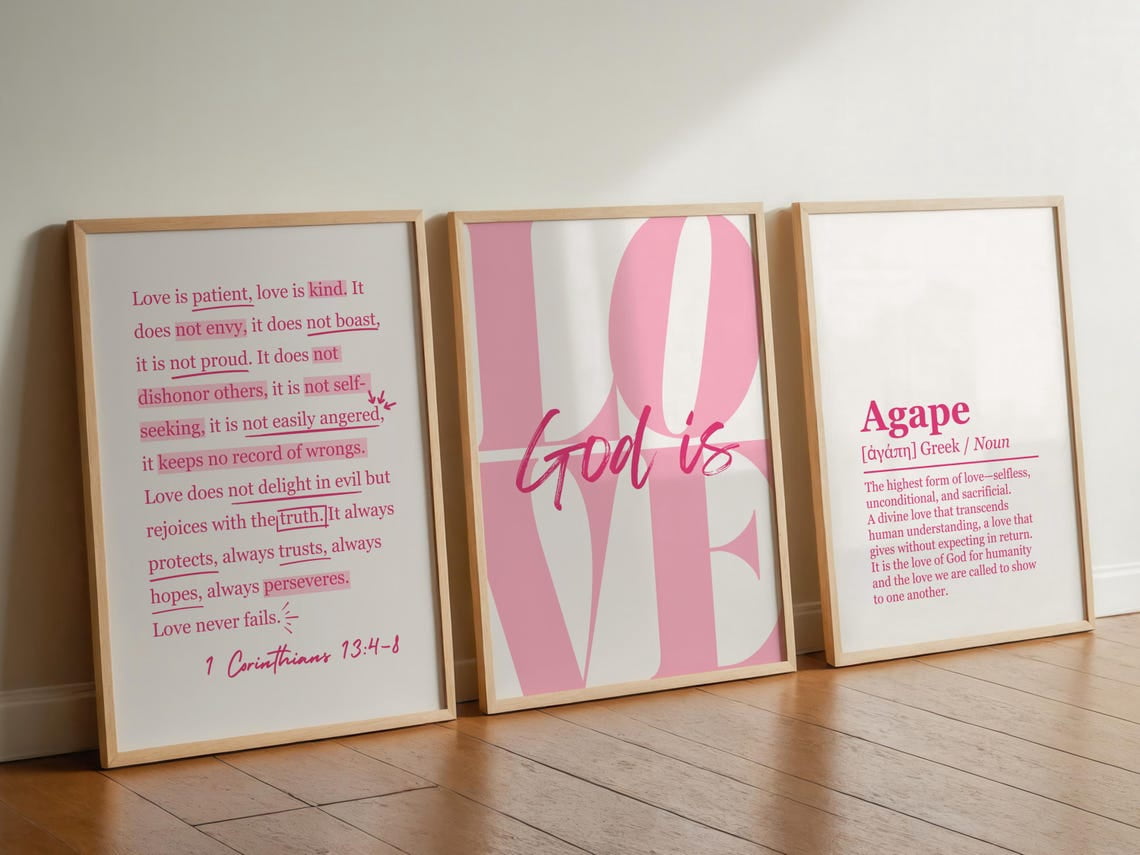 UNFFRAMED Set Of 3 Pink Girly Christian Wall Art Trendy Christian Wall ...