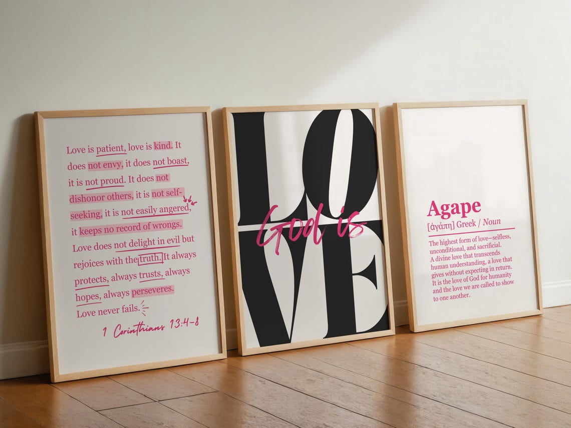 UNFFRAMED Set Of 3 Pink Girly Christian Wall Art Trendy Christian Wall ...