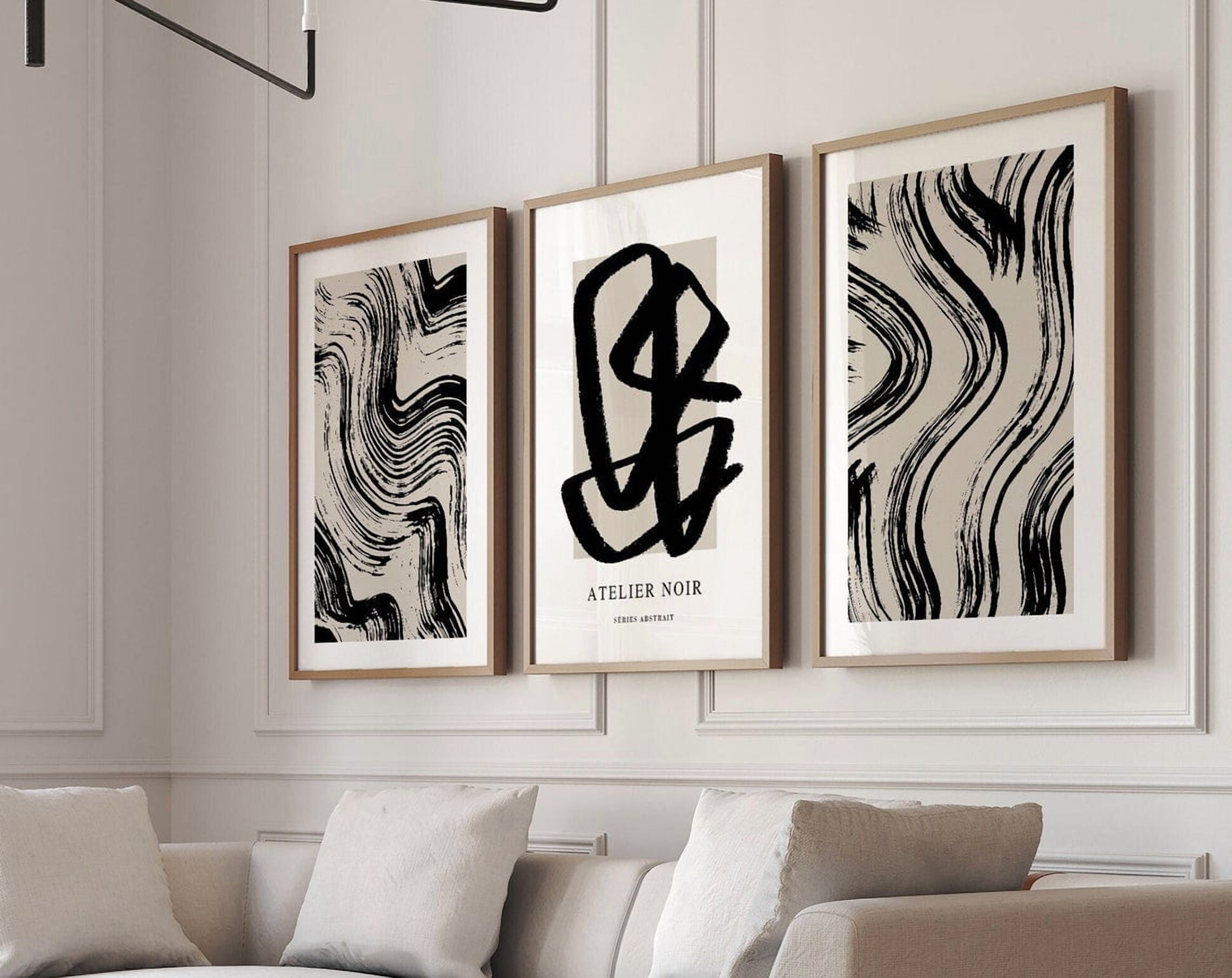 Luvia Set Of 3 Prints Abstract Poster, Black Lines, Black Abstract ...