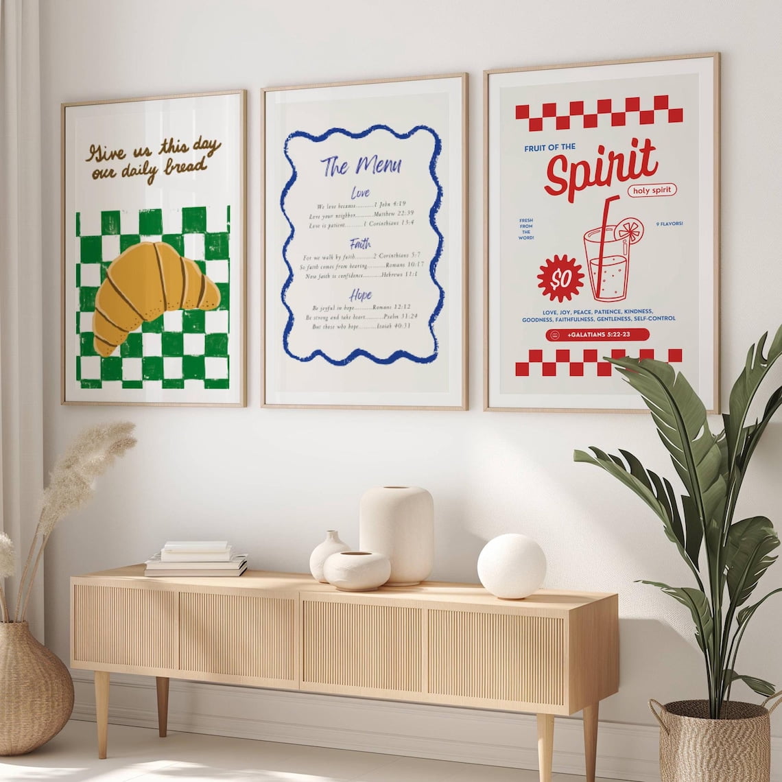 UNFFRAMED Set Of 3 Retro Bundle, Modern Christian Art Christian Kitchen ...