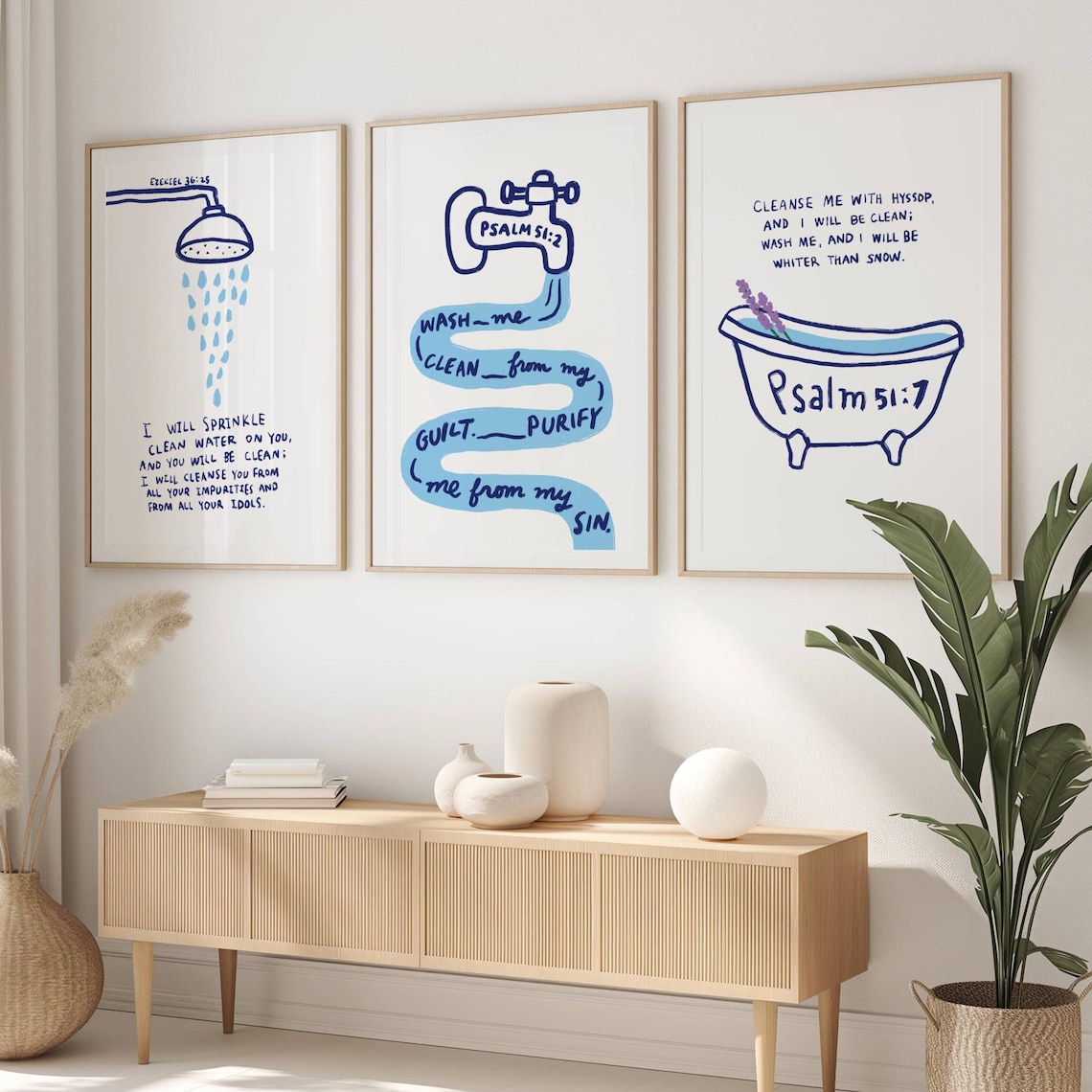 Luvia Set Of 3 Trendy Christian Bathroom Bundle, Blue Modern Bible ...