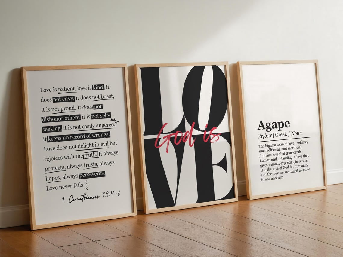 UNFFRAMED Set Of 3 Trendy Christian Wall Art God Is Love Poster 1 ...
