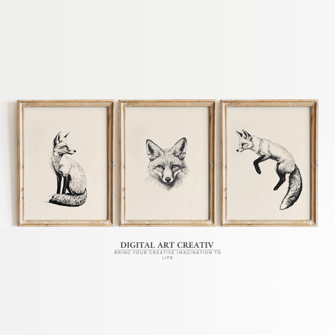 UNFFRAMED Set 3 Vintage Fox Poster Wall Art, 3 Sketches For Rustic Wall ...