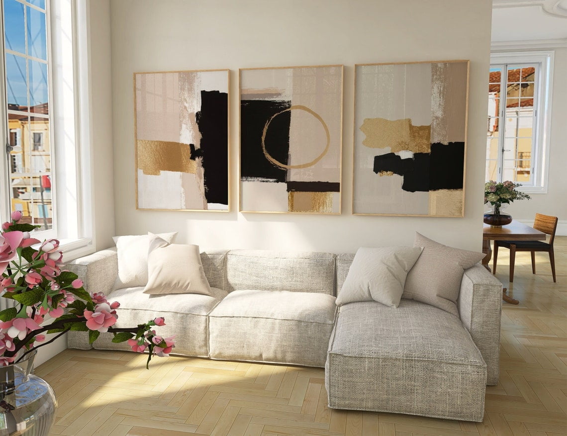 UNFFRAMED Set Abstract Neutral Posters Beige Black Wall Art Art Posters ...