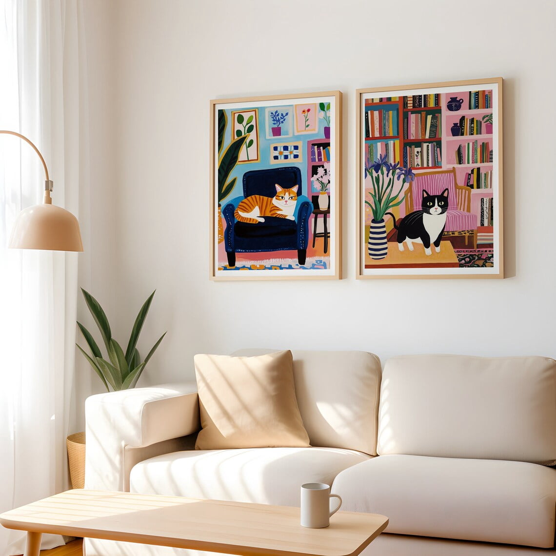 UNFFRAMED Set Cat Posters, Playful Tuxedo & Tabby Cats In Vibrant ...