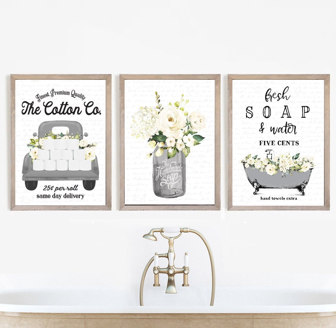 UNFFRAMED Set Gray Bathroom Wall Art Cotton Co Bathroom Wall Decor ...