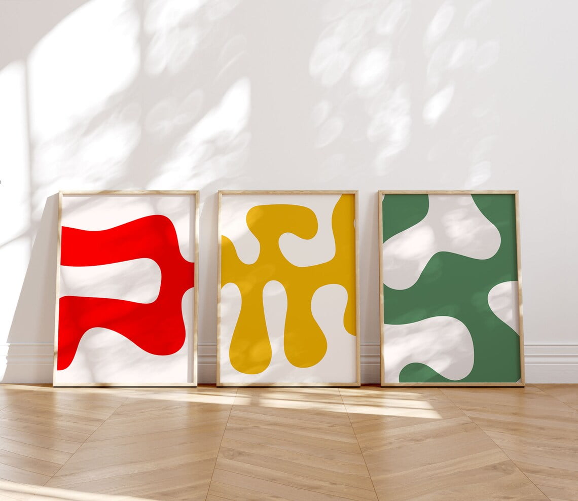 UNFFRAMED Set Mid Century Wall Art, 3 Piece Colorful Gallery Wall Set ...