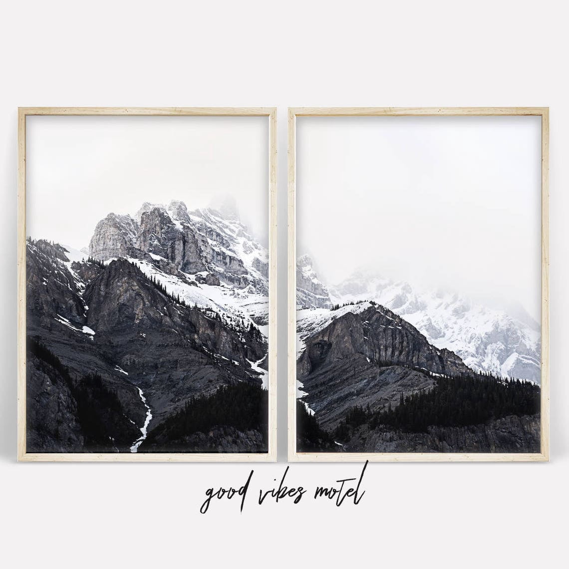 UNFFRAMED Set Of 2 Mountain Poster, Snow Mountains, Black And White ...