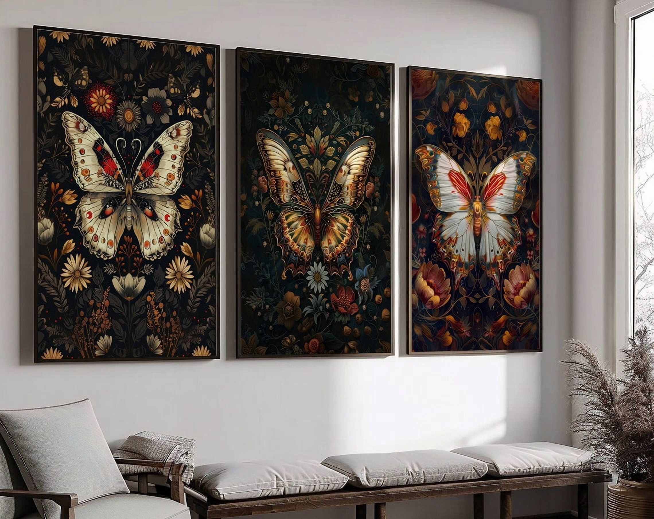 UNFFRAMED Set Of 3 Dark Butterfly Print, Exhibition Print, Textiles Art ...
